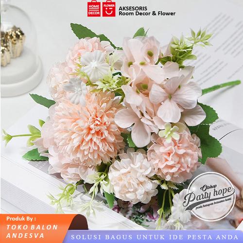 Jual bunga peony pom pom / tanaman artifical bunga plastik peony 5 ...