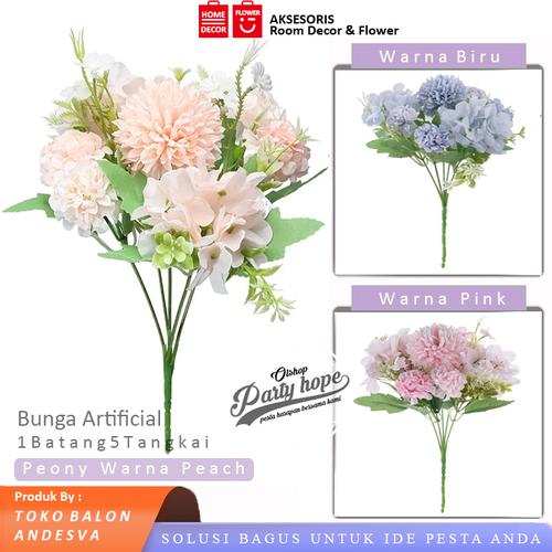 Jual bunga peony pom pom / tanaman artifical bunga plastik peony 5 ...