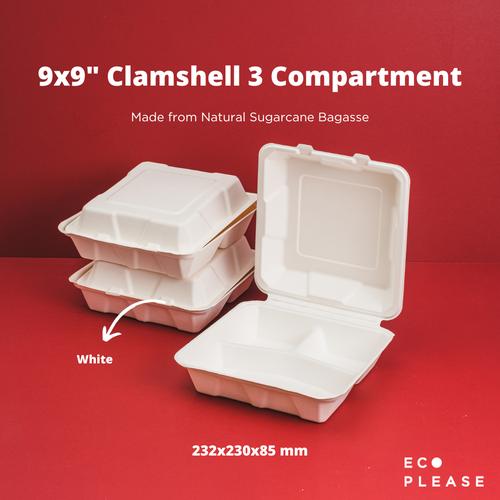 Promo 23x23" Bagasse Bento Box 3 Compartment Kemasan Ramah Lingkungan ...