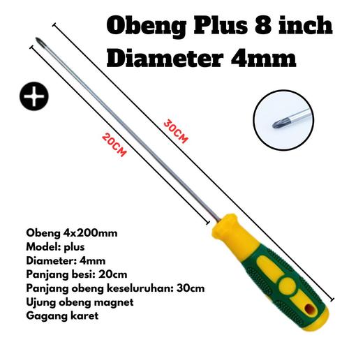Jual Obeng Plus 8 inch Diameter 4mm Panjang Besi 20cm Magnet Gagang ...