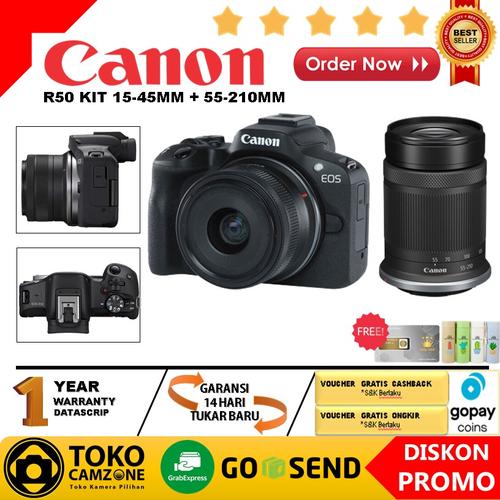 Promo Canon EOS R50 Kit RF-S 18-45MM STM + RF-S 55-210MM STM Garansi ...