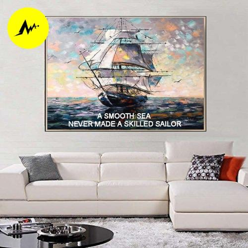 Jual lukisan kanvas custom kapal laut 75x100 cm frame dekorasi dinding ...