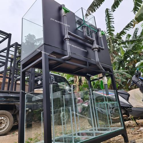 Jual aquarium air laut 100x40x50 10mm Rimless overflow box finishing ...