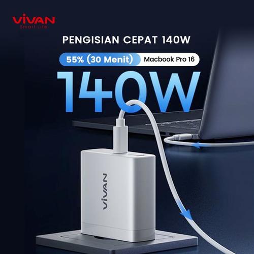 Jual Pd Qc 4.0 Charger GaN04 Fast Charging 140W 5A 3 Output Vivan ...