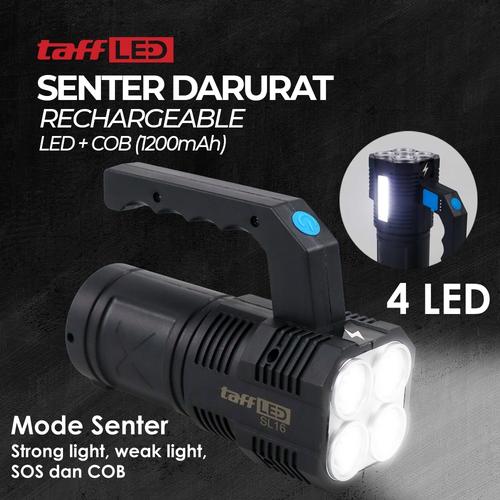 Jual Senter LED Super terang Jarak Jauh COB 1200mAh Charger Cas Anti ...