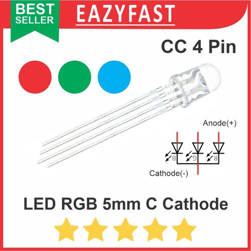 Jual LED 5mm RGB CC 4P Common Cathode Katoda 3 Warna 4 Kaki Pin Clear ...