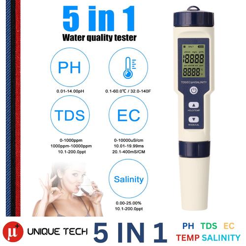 Jual ALAT UJI KUALITAS AIR 5 IN 1 PH EC TDS SALINITAS TERMOMETER ...
