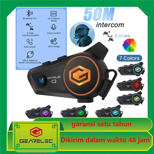 Promo GEARELEC C2 Bluetooth Helm Sepeda Motor 2 orang intercom Headset ...