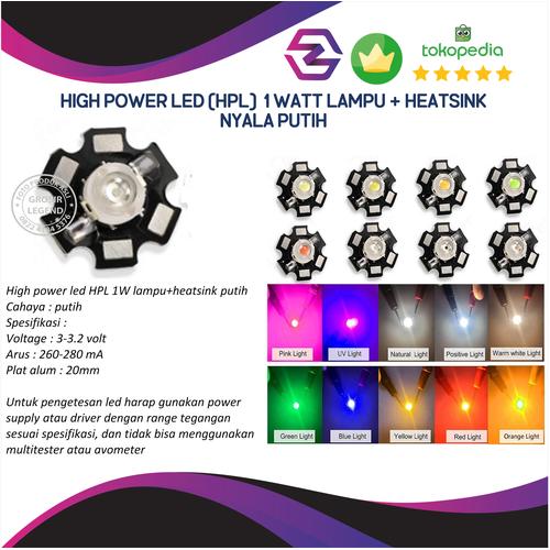 Jual High power led HPL 1 watt lampu plus heatsink putih - Kab ...