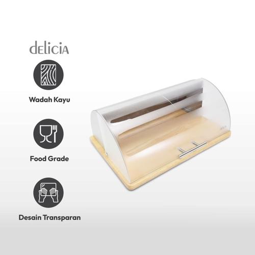 Jual DELICIA KOTAK KAYU TEMPAT ROTI KUE CAKE TUTUP TRANSPARAN BREAD BOX ...
