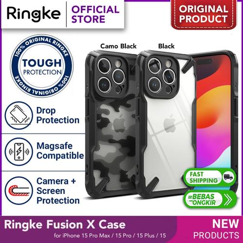 Promo Case iPhone 15 / Pro / ProMax Ringke Fusion X Black / Camo Casing ...