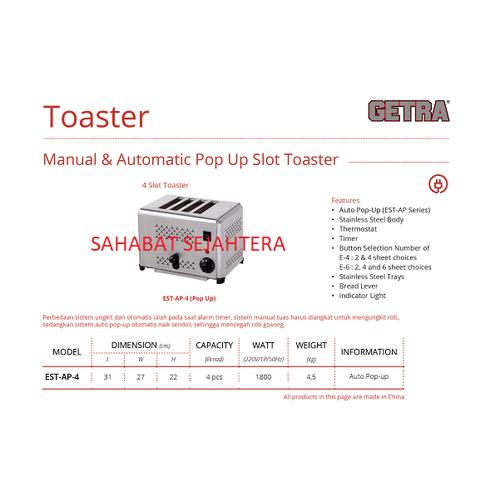 Jual Manual & Automatic Pop-up Slot Toaster GETRA EST-AP-4 Mesin ...