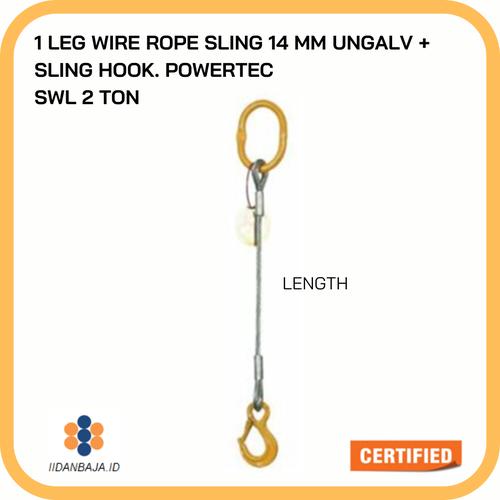 Jual 1 LEG WIRE ROPE SLING 14 MM UNGALV + SLING HOOK. SWL 2 TON ...