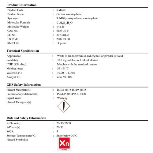 Jual Orcinol / 3,5-Dihydroxytoluene, Monohydrate | C7H8O2.H2O, 10 Gram ...