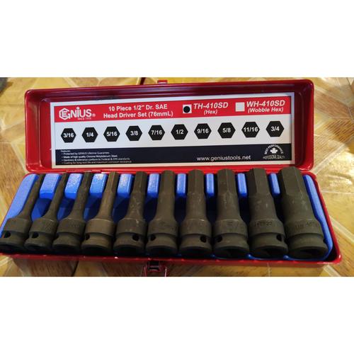 Jual 10 pc impact sock L / impact hex bit ukuran inchi drive 1/2 genius ...