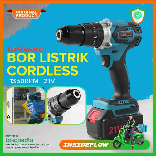 Jual Mesin Bor Listrik Portable Cordless Brushless 1350RPM 21V Baterai ...