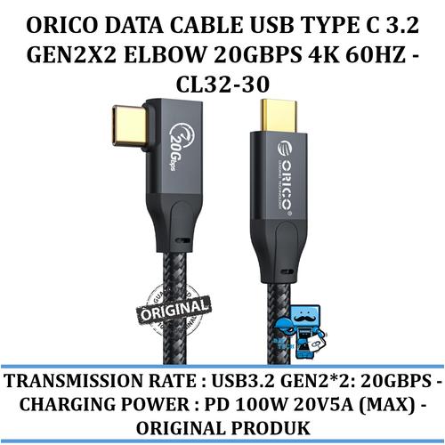 Jual Orico Data Cable Usb Type C 3.2 Gen2x2 Elbow 20gbps 4k 60hz - Cl32 ...