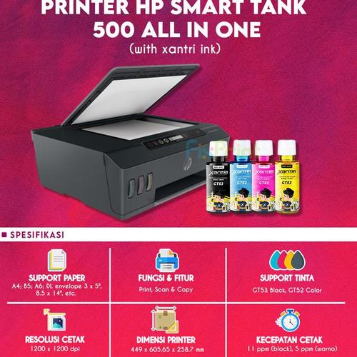 Jual EL Printer HP Smart Tank 500 Print Scan Copy 4SR29A Tinta HP GT53 GT52 - Compatible - Kota ...