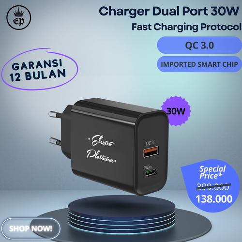Jual Electroplatinum Kepala Charger FAST CHARGING DUAL PORT 30w PD Type C - charger 30w ...