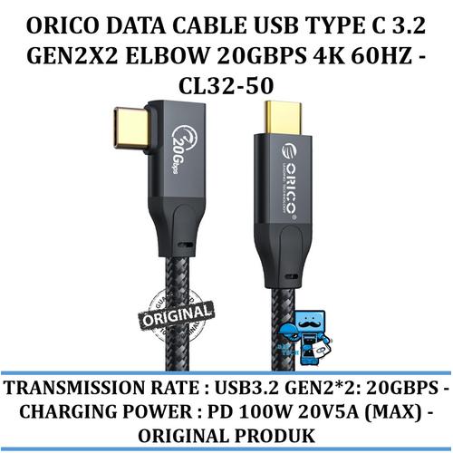Jual Orico Data Cable Usb Type C 3.2 Gen2x2 Elbow 20gbps 4k 60hz - Cl32 ...