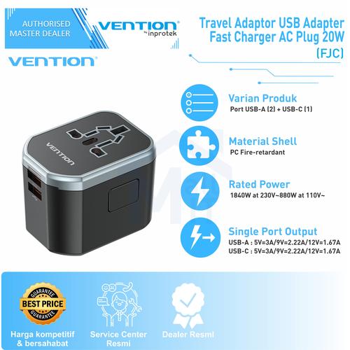 Promo Vention Travel Adaptor USB Adapter Fast Charger AC Plug FJC FJD ...
