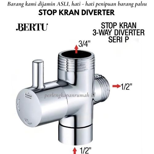 Jual STOP KRAN 3 WAY DIVERTER 3/4 1/2 NEPLE AIR KUNINGAN SHOWER COLUMN ...
