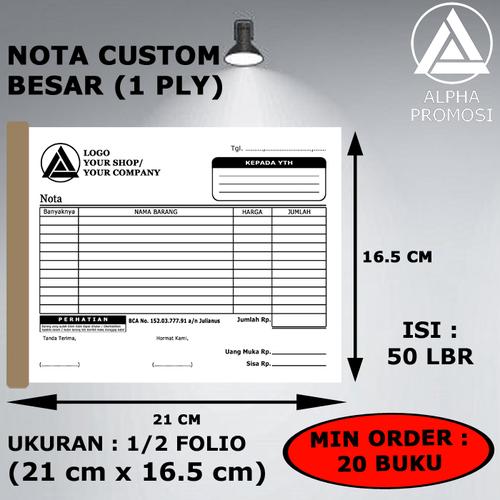 Jual Nota Custom 1/2 Folio [1 PLY] Bahan HVS Murah Nota Olshop Dagang ...