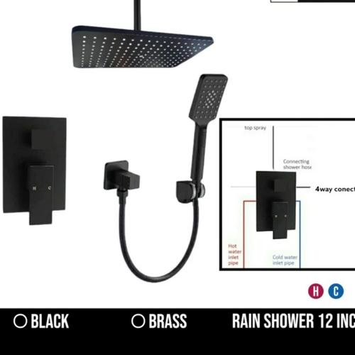Jual KRAN TANAM KOTAK HITAM MIXER + WALL SHOWER PLAFON 12 INCHI+HAND ...