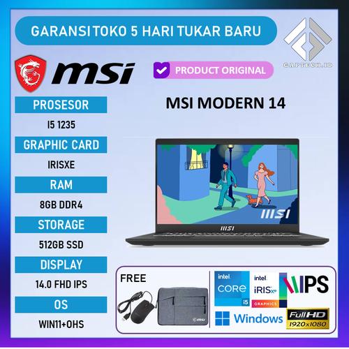 Jual Msi Modern 14 I5 1235 16gb 512gb Iris xe Win 11 office 14 Full hd ...