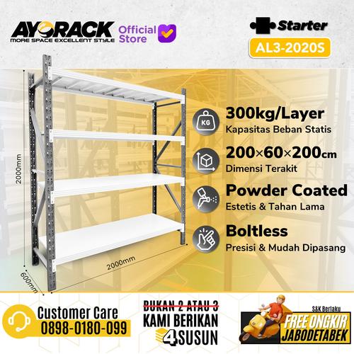 Promo RAK GUDANG BESI 4 TINGKAT 2 METER AYORACK AL3-2020S LIGHT DUTY ...
