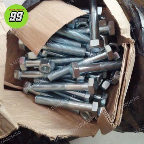 Jual m20 x 150mm baut mur galvanis / hex bolt nut m20x150mm half drat ...