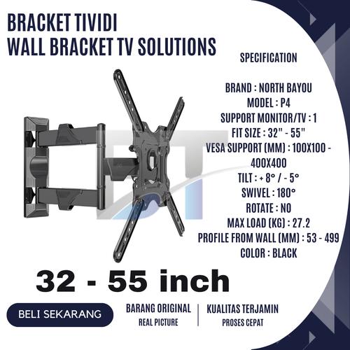 Jual Bracket TV LED LCD North Bayou NB P4 NBP4 32"-55" Tilt Swivel ...