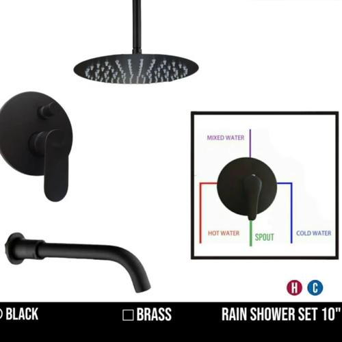 Jual WALL SHOWER HITAM SET MIXER BULAT+WALL SHOWER BULAT PLAFON+KRAN ...