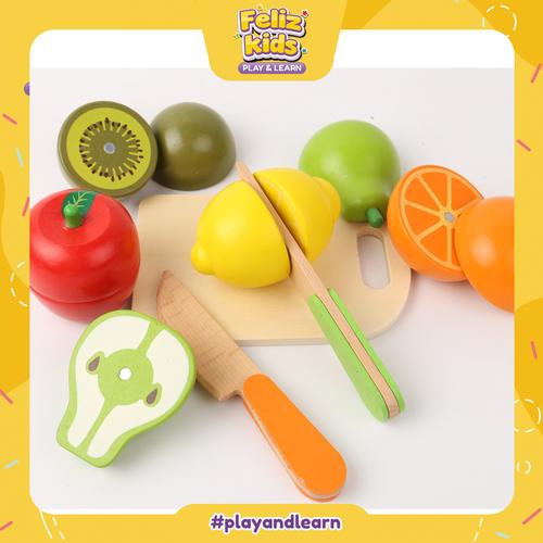 Jual [PP01] pretend play mainan kayu potong buah cut fruit simulasi ...