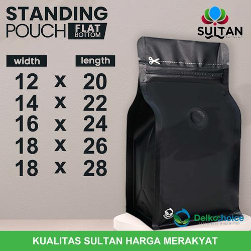 Jual STANDING POUCH HITAM FLAT BOTTOM + VALVE | KEMASAN KOPI - BUNGKUS ...