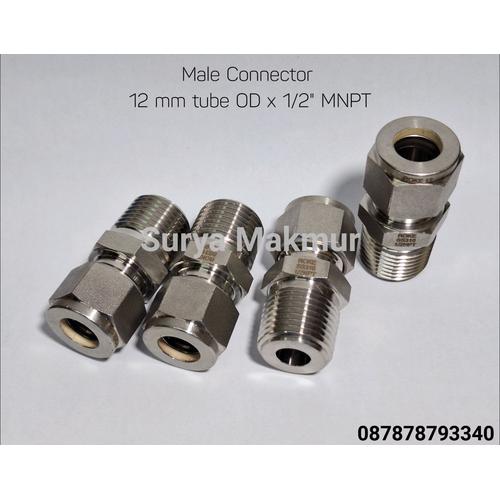 Jual Male Connector 12 mm tube OD x 1/2" MNPT SS 316 Brand ROKE ...