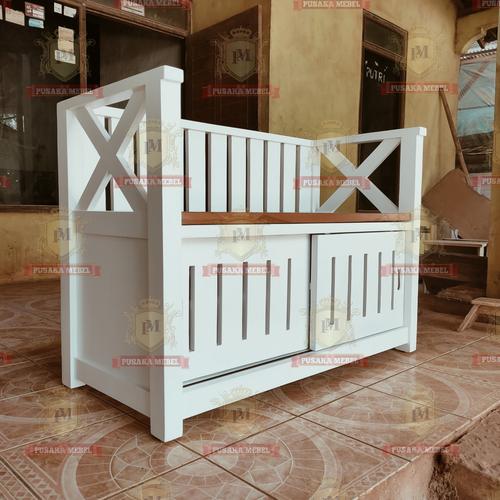 Jual bench storage kayu, bangku rak sepatu kayu Duco white, bangku ...