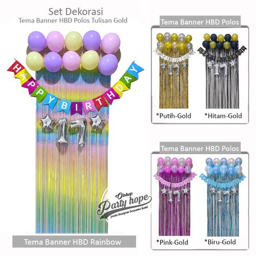 Promo paket dekor hbd banner polos / simpel dekorasi hbd elegan / set ...
