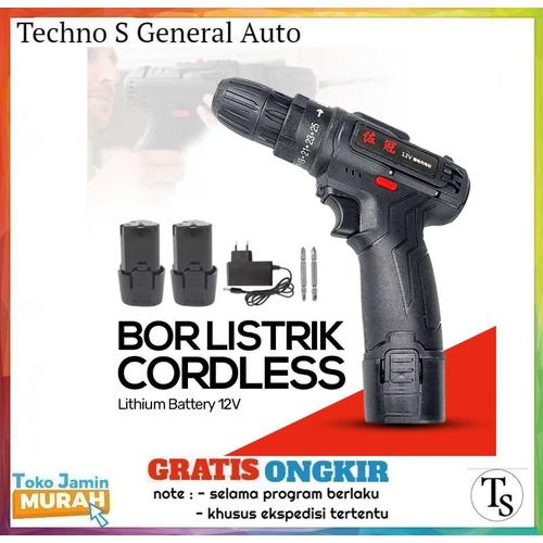 Jual Mesin Bor Listrik Battery Cordless 12Volt Plus Cover Anti Debu ...
