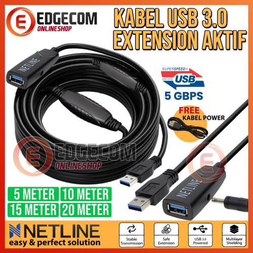 Jual Kabel USB 3.0 Extension Aktif 15 Meter + USB Power NETLINE - 20 ...