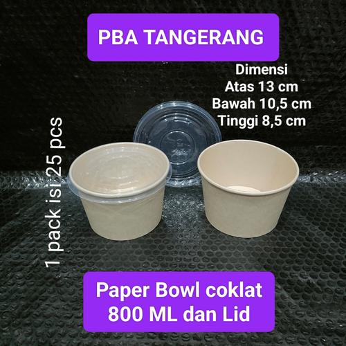 Jual Paper bowl cokelat 800/650 ml dan tutup 25 pcs - 800coklat - Kab ...
