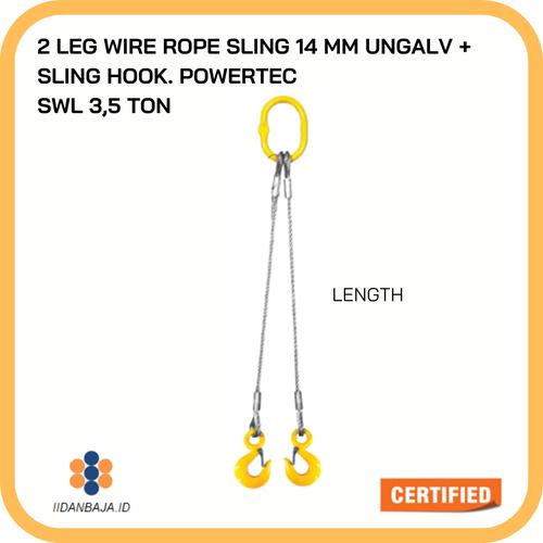Jual 2 LEG WIRE ROPE SLING 14 MM UNGALV + SLING HOOK. SWL 3,5 TON ...