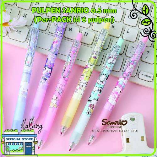 Jual Pulpen ballpoint 0.5 SANRIO ball pen HITAM 1 pack 6pcs set Alat ...