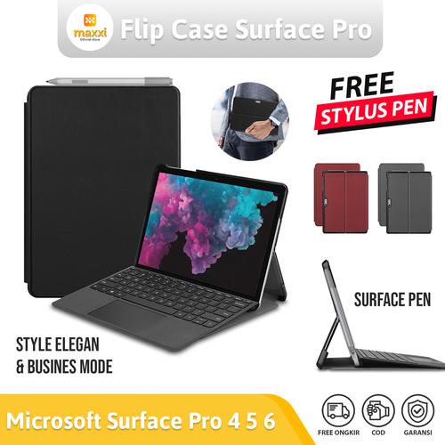 Promo Microsoft Surface Pro Gen 4 5 6 Flip Case Cover Casing Slot Pen - Hitam, Surface Pro 5 ...