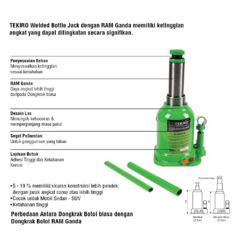 Jual TEKIRO Welded Bottle Jack Double Ram Dongkrak Botol RAM GANDA 2T 2 ...
