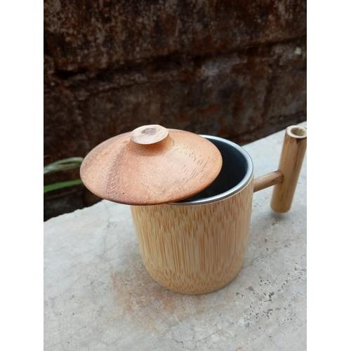 Jual Cangkir/Gelas/MUG Cangkir Bambu Gagang Tunggal 150 Ml Plus Tutup ...