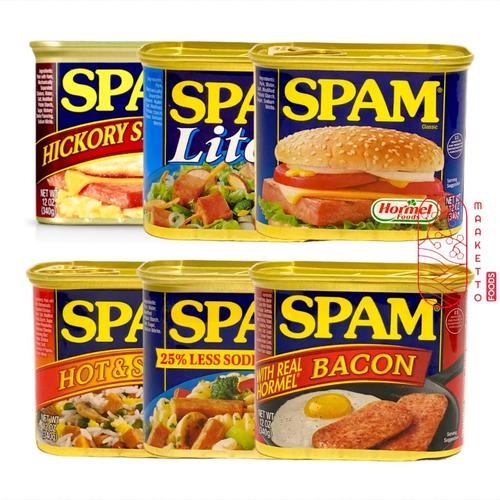 Jual Spam Classic Less Sodium Lite Hickory Smoke Hot and Spicy Bacon ...