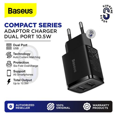 Jual BASEUS Adaptor Kepala Charger Dual Port USB Travel Carger HP 10.5W ...