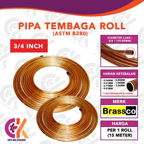 Jual BRASSCO Pipa Tembaga ASTM B280 Roll Ukuran 3/4" inci // 19.01mm ...