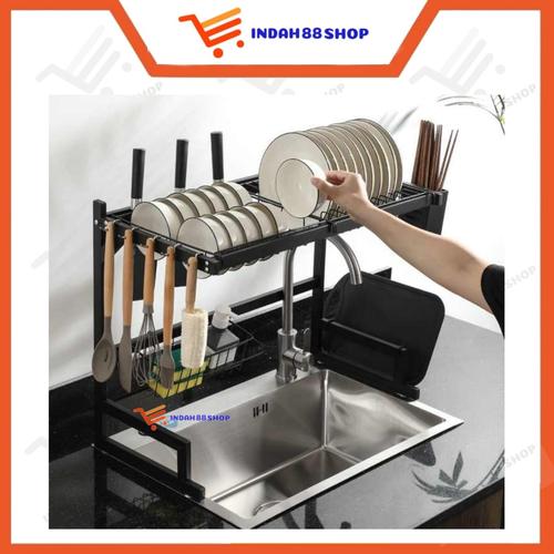 Jual RAK PIRING ATAS WASTAFEL STAINLESS HITAM / RAK DAPUR CUCI PIRING ...